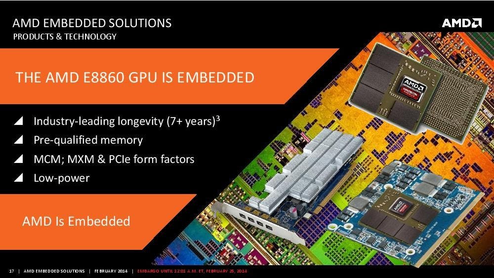 針對多顯示、高解析與平行運算需求， AMD 推出新一代嵌入式 GPU E8860 #gcn (76430) - Cool3c